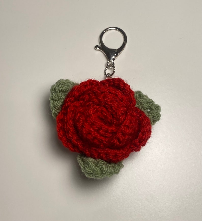 Handmade Crochet Rose Keychain: Floral Bag Charm - Etsy