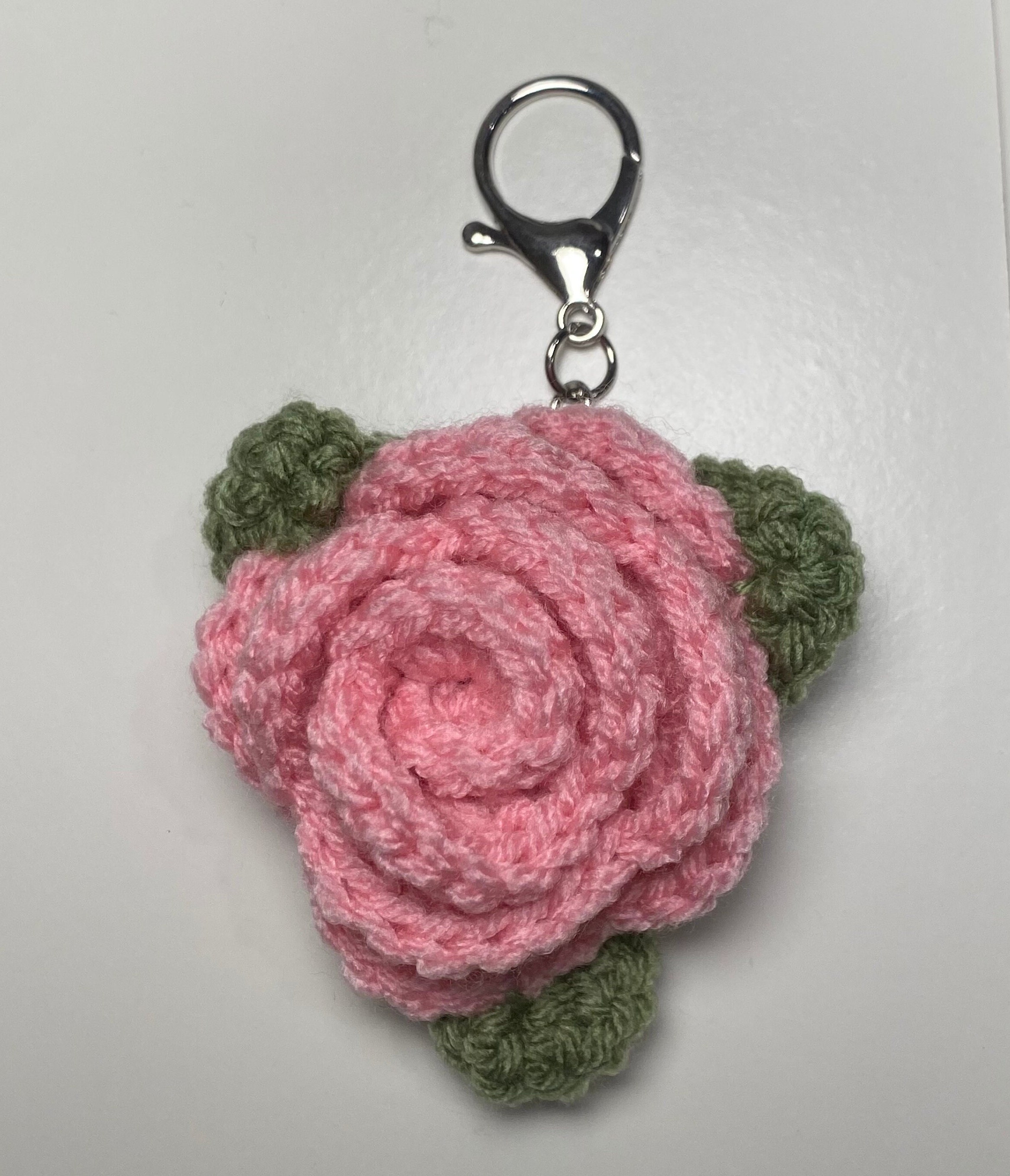Handmade Crochet Rose Keychain: Floral Bag Charm - Etsy