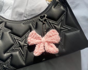 Pink Handmade Crochet Charm Bow Keychain. Coquette Keychain. - Etsy