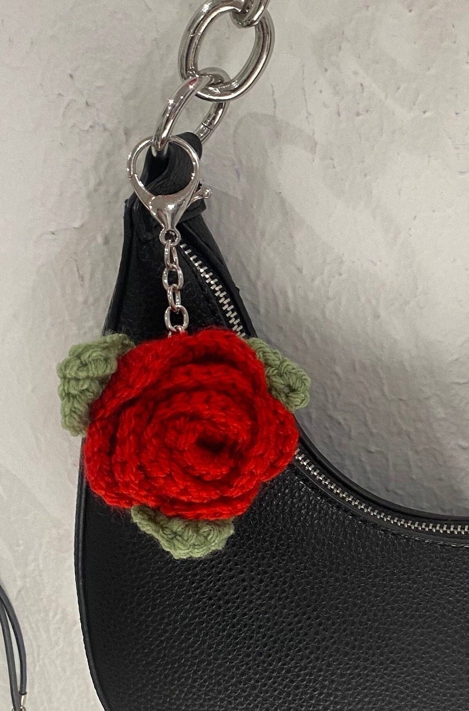 Handmade Crochet Rose Keychain: Floral Bag Charm - Etsy