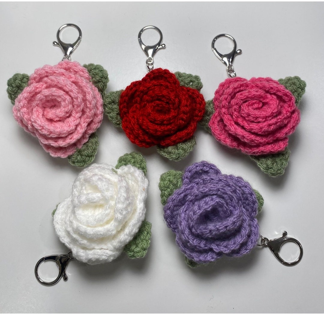 Handmade Crochet Rose Keychain: Floral Bag Charm - Etsy