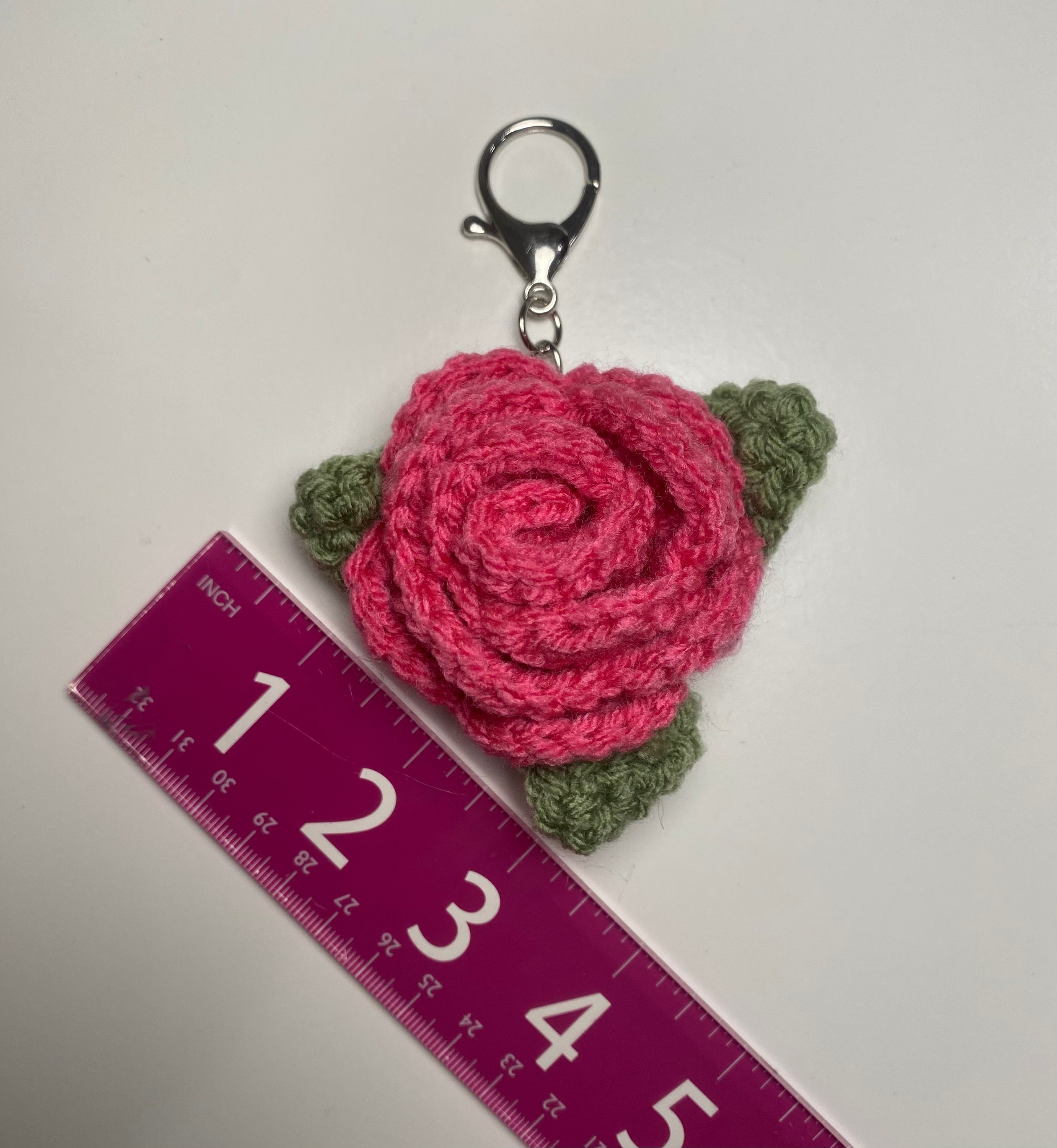 Handmade Crochet Rose Keychain: Floral Bag Charm - Etsy