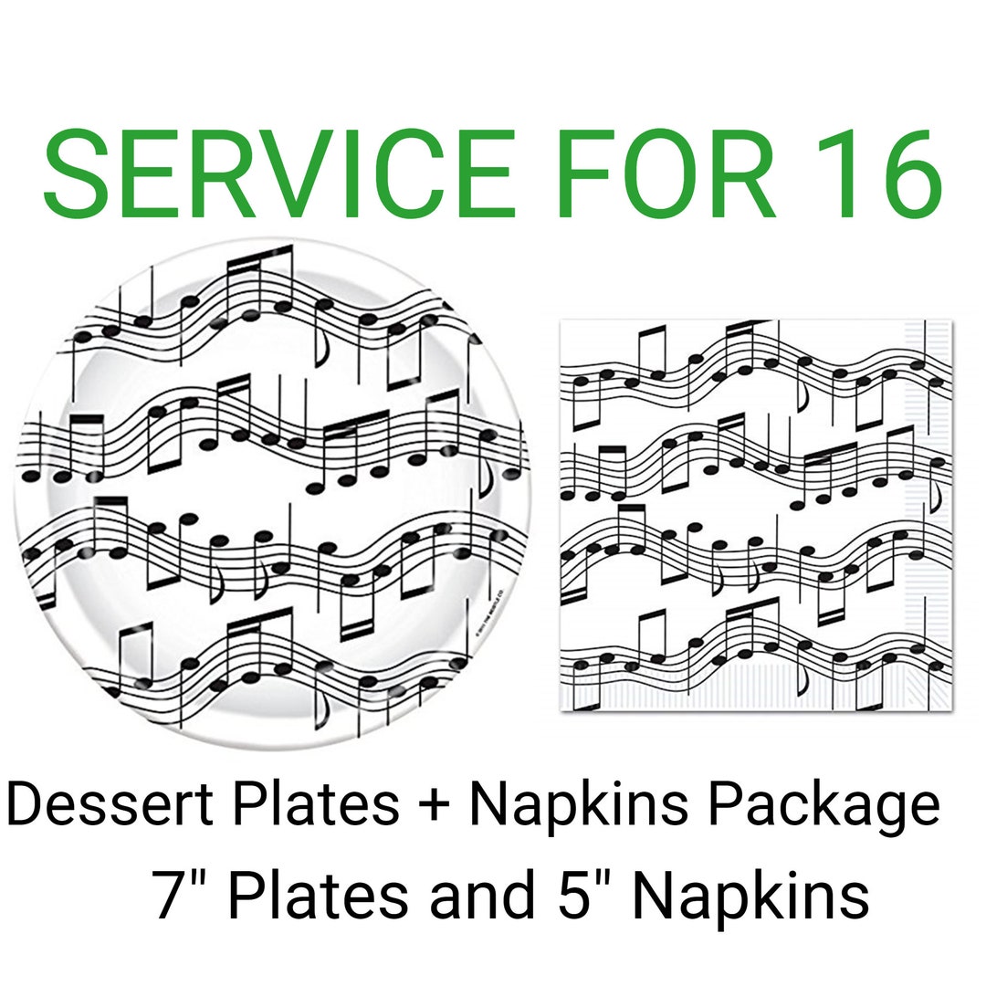 Musical Notes Theme 7" Dessert Plates and 5" Napkins Service for 16 for ...