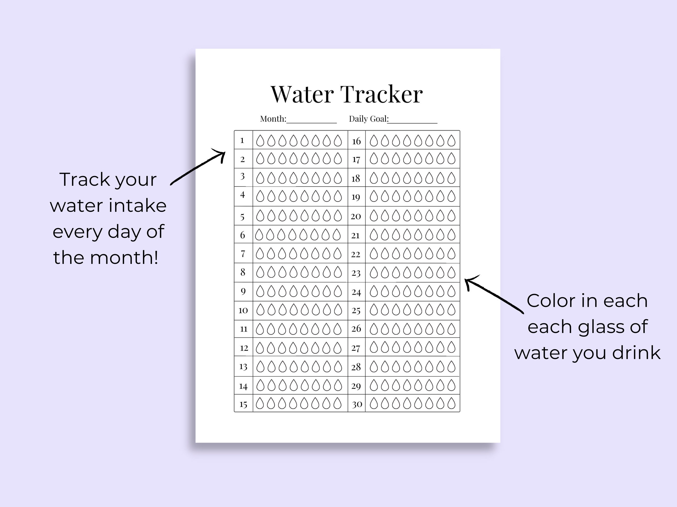 Water Intake Tracker, Water Tracker Printable, Water Intake, Water ...