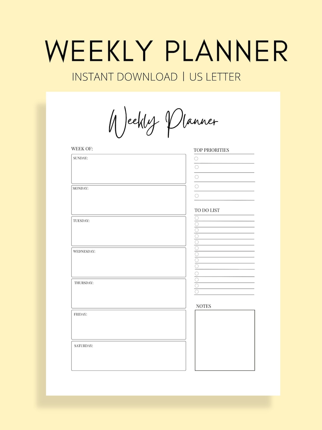 Simple Weekly Planner, Weekly to Do List, Weekly Schedule, 2022 Weekly ...