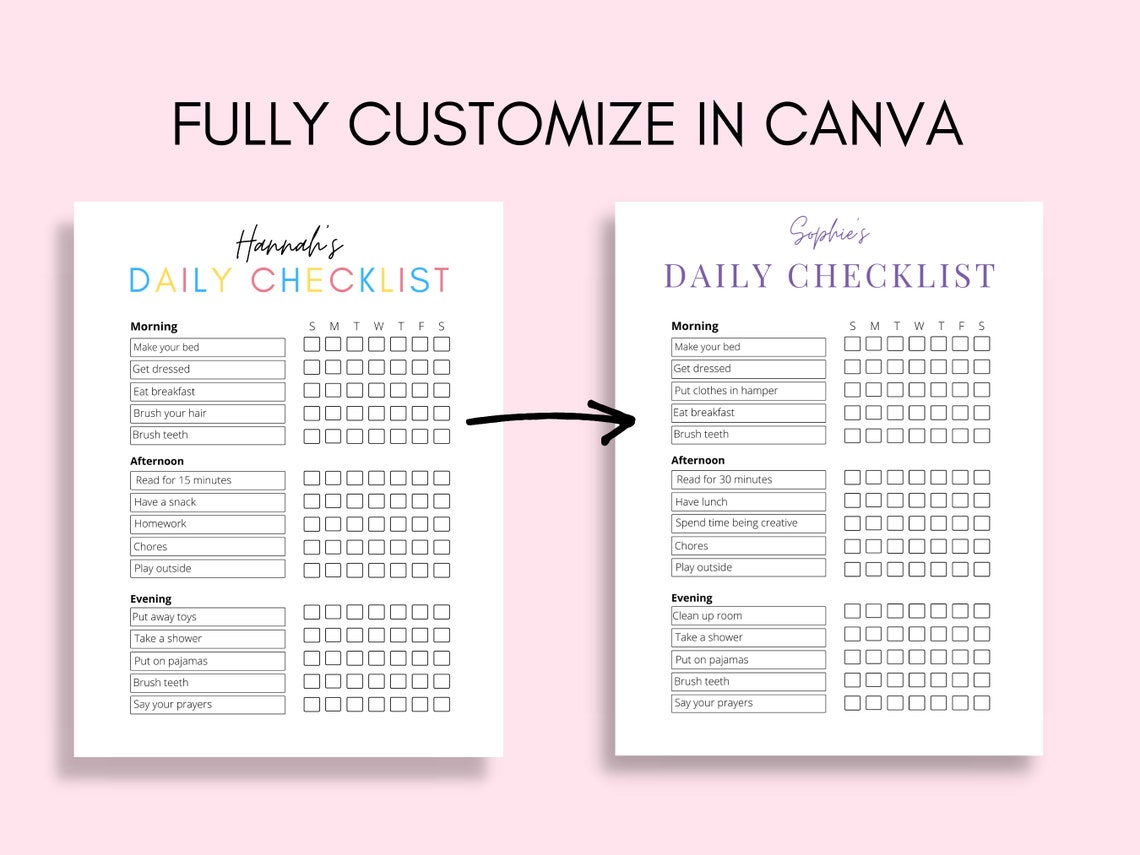 Kids Daily Checklist, Chore Chart for Kids, Editable Chore Chart, Chore ...