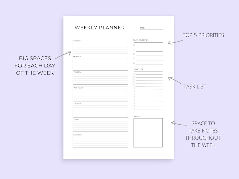 Simple Weekly Planner, Weekly to Do List, Weekly Planner PDF, Weekly ...