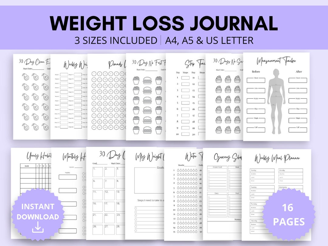 Weight Loss Tracker, Weight Loss Journal, Habit Tracker, Weekly Meal ...