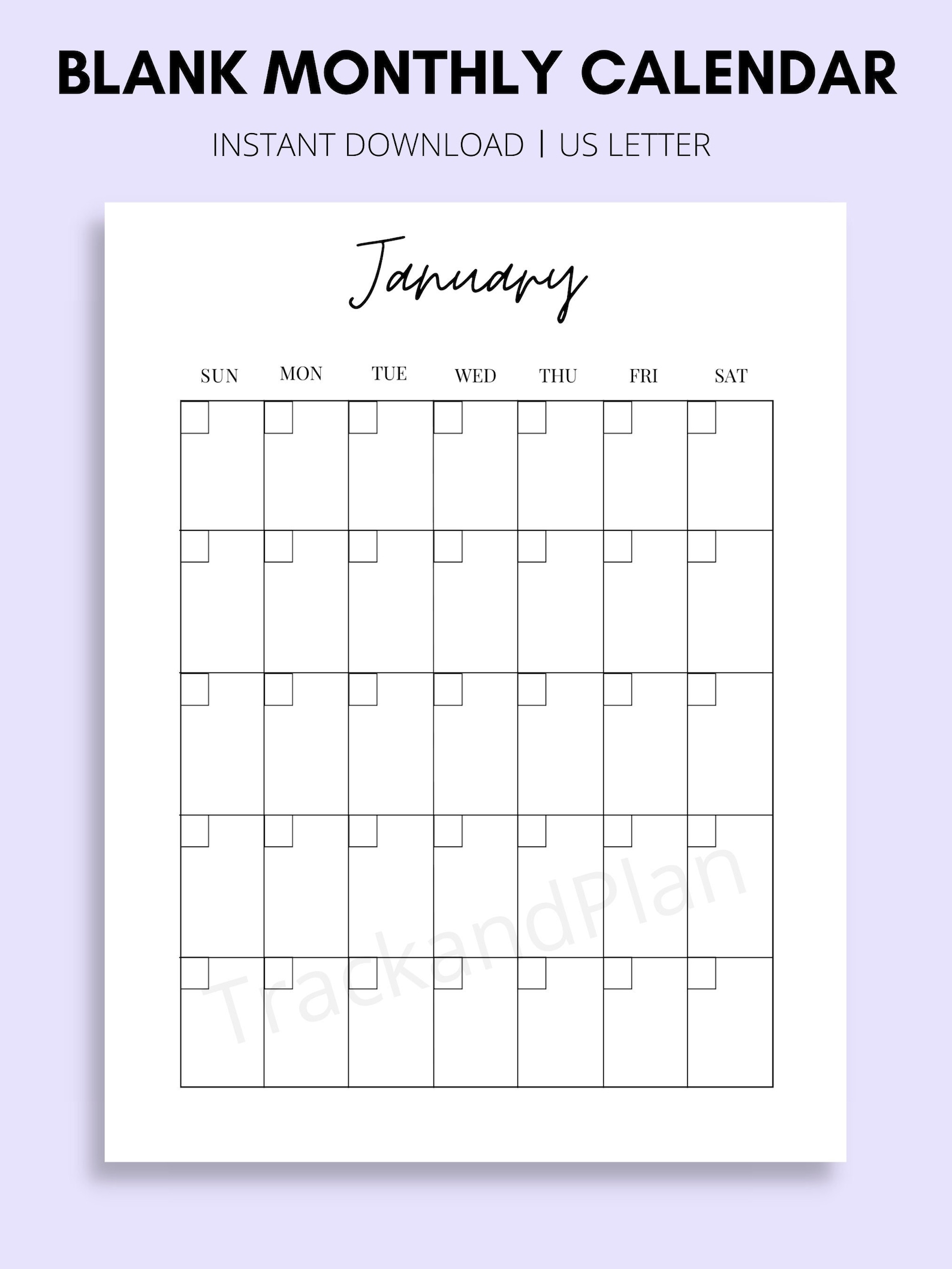 Blank Monthly Calendar, Printable Perpetual Calendar, Printable ...