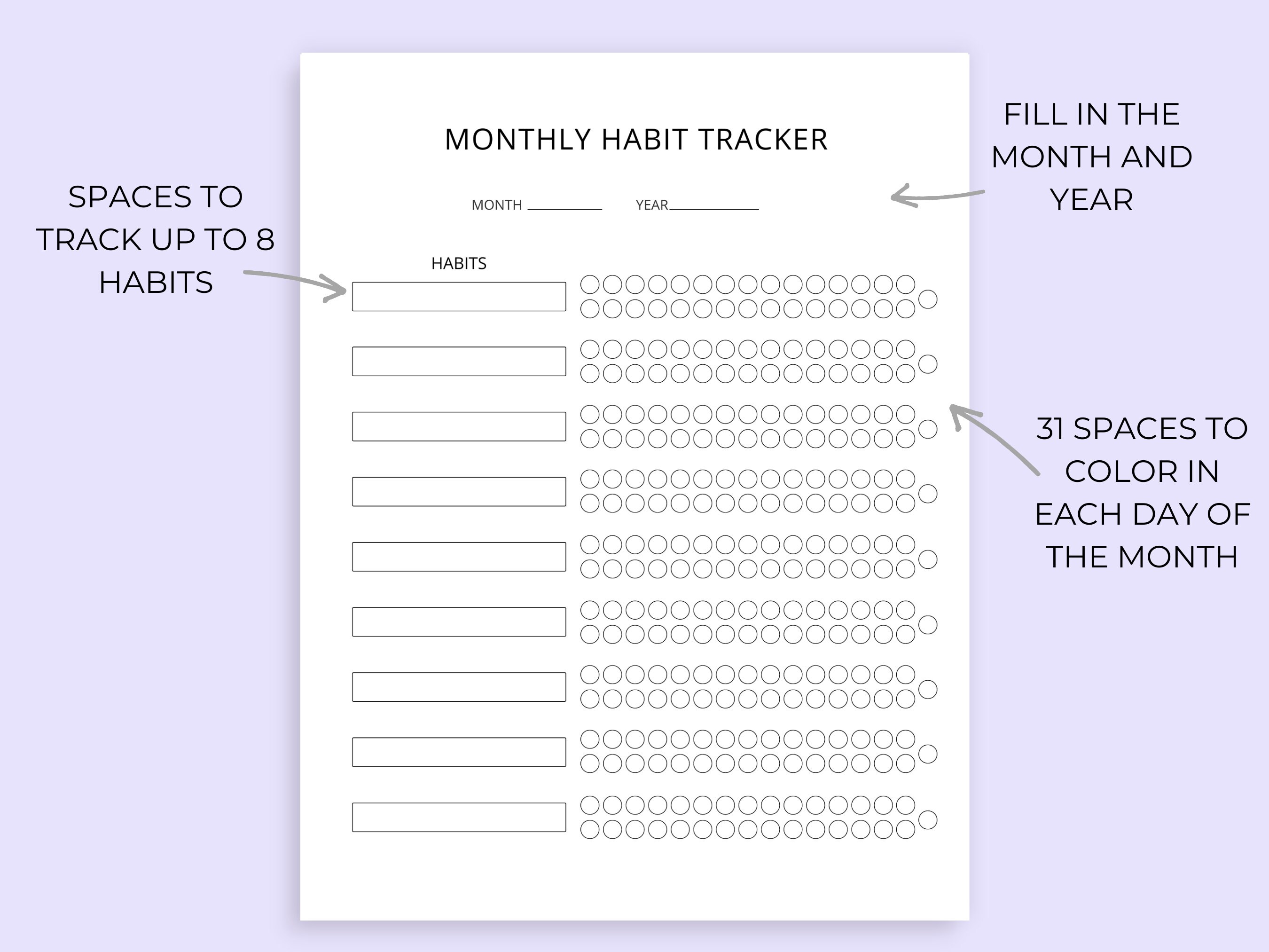 Monthly Habit Tracker Printable, Weekly Habit Tracker, Yearly Habit ...