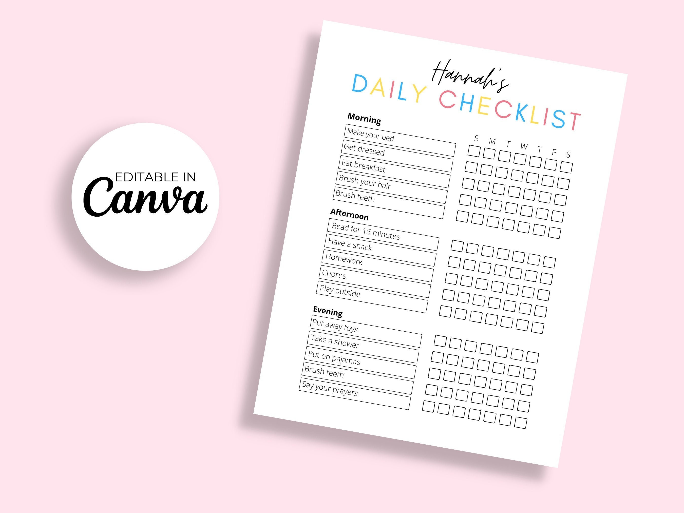 Kids Daily Checklist, Chore Chart for Kids, Editable Chore Chart, Chore ...