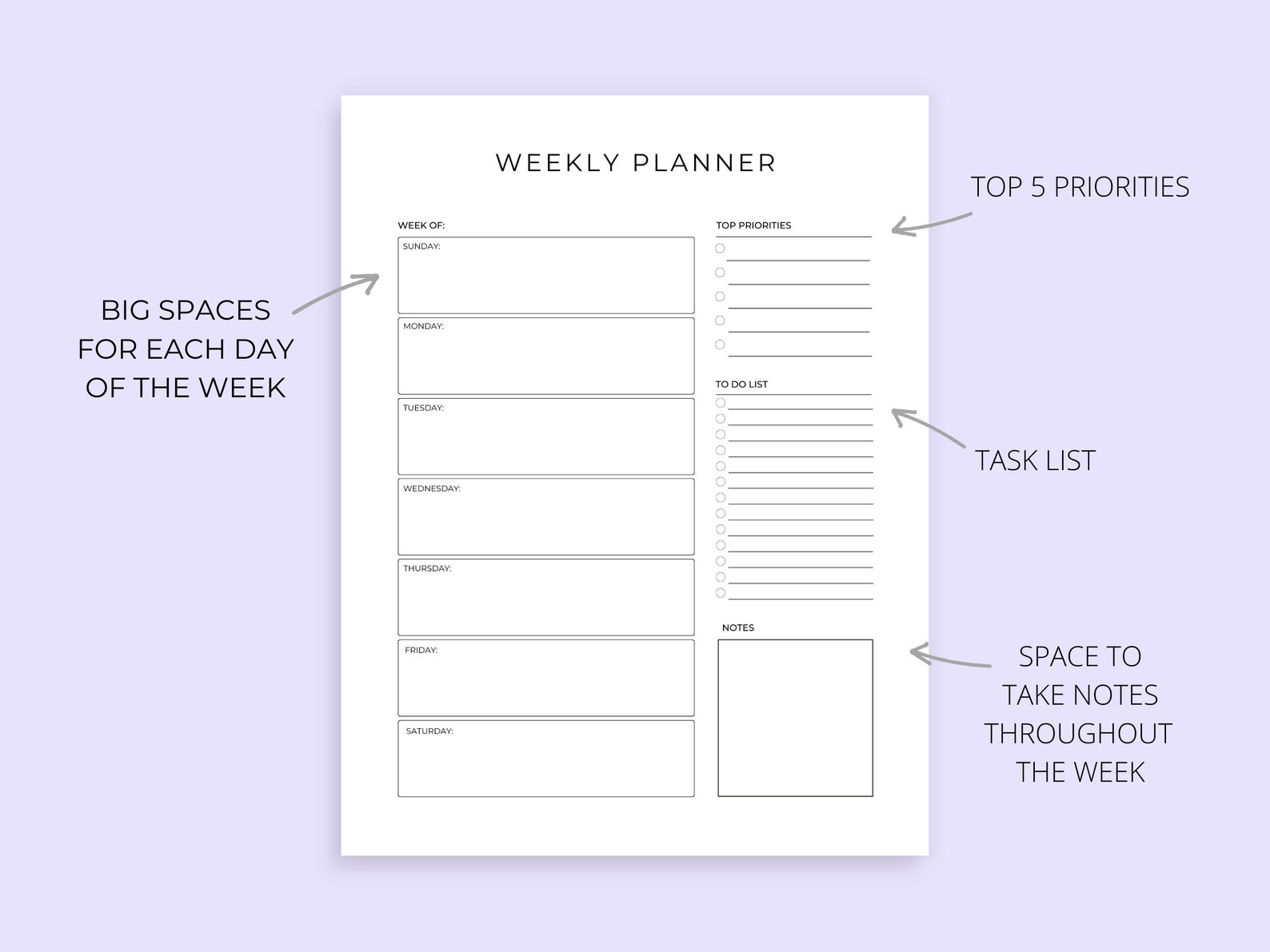 Simple Weekly Planner, Weekly to Do List, Weekly Planner PDF, Weekly ...