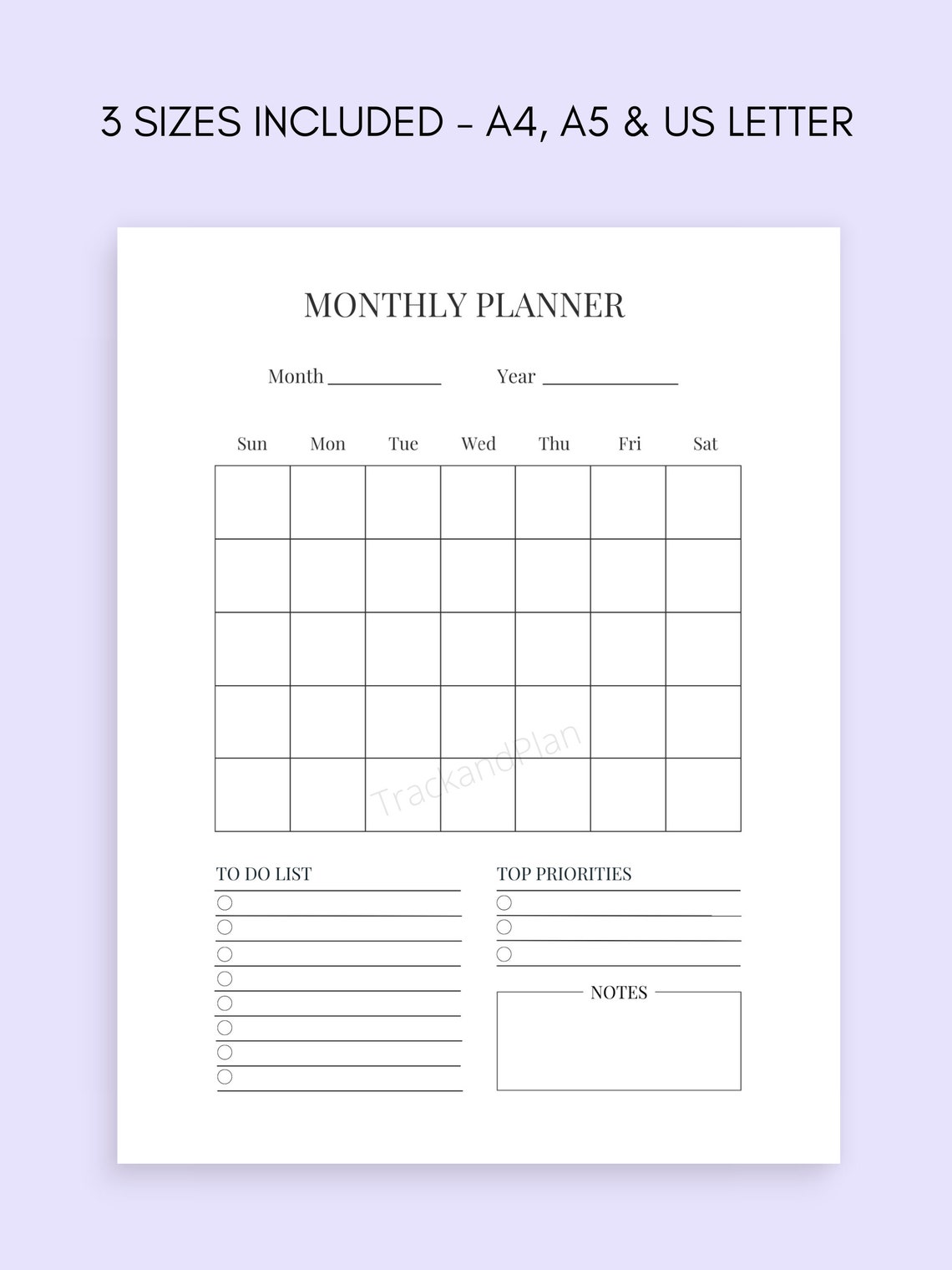 Undated Monthly Planner Printable, Minimal Planner, Blank Monthly ...