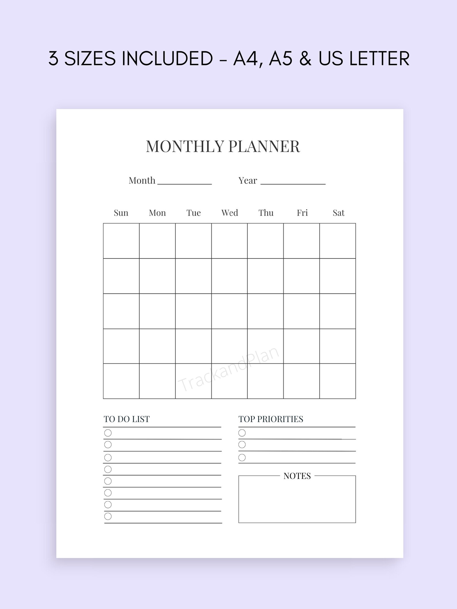 Undated Monthly Planner Printable, Minimal Planner, Blank Monthly ...