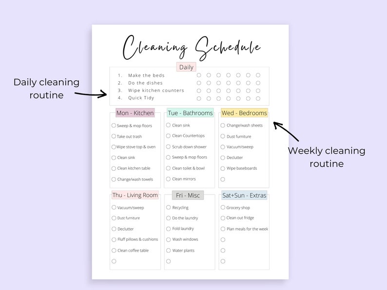 Cleaning Schedule, Printable Cleaning Schedule, Cleaning Checklist ...