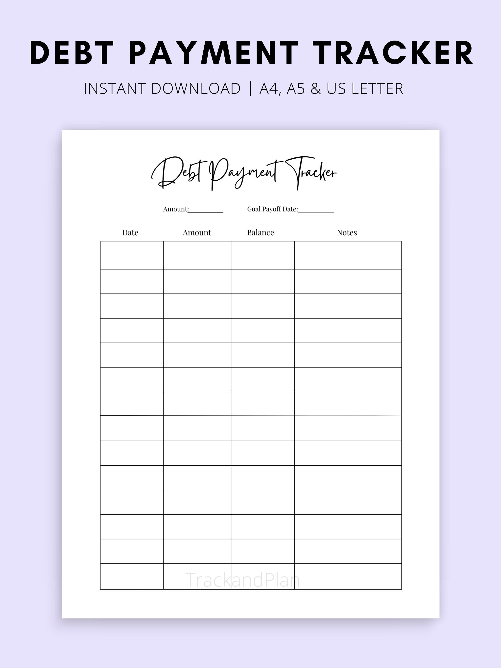 Debt Tracker, Debt Tracker Printable, Debt Repayment, Debt Payoff Chart ...