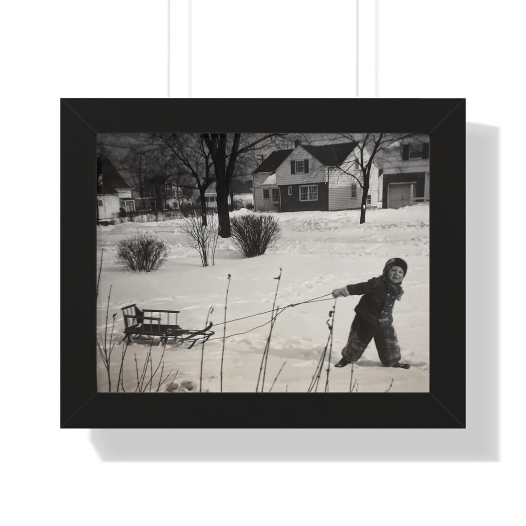 Vintage 1948 Bobby Playing in Snow Framed Photo Poster, Winter Decor - Etsy