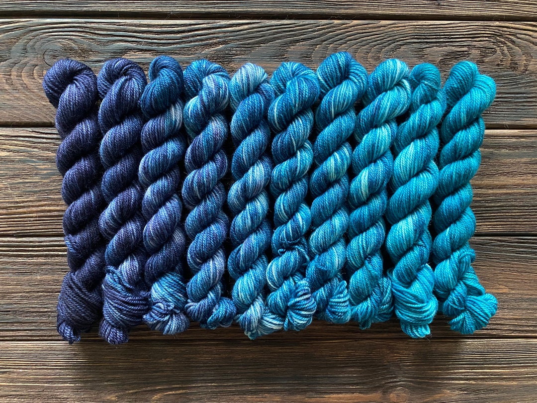 Custom Size Fade Gradient Hand-dyed Set Mini Skeins Shawl Sweater Teal ...