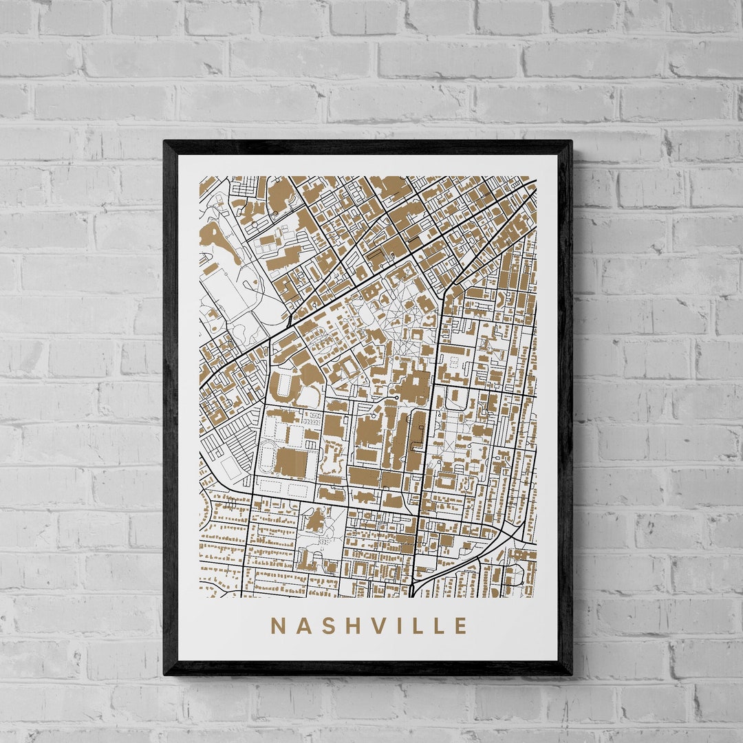 College Town Map, Nashville Map Print, College Graduation Gift ...