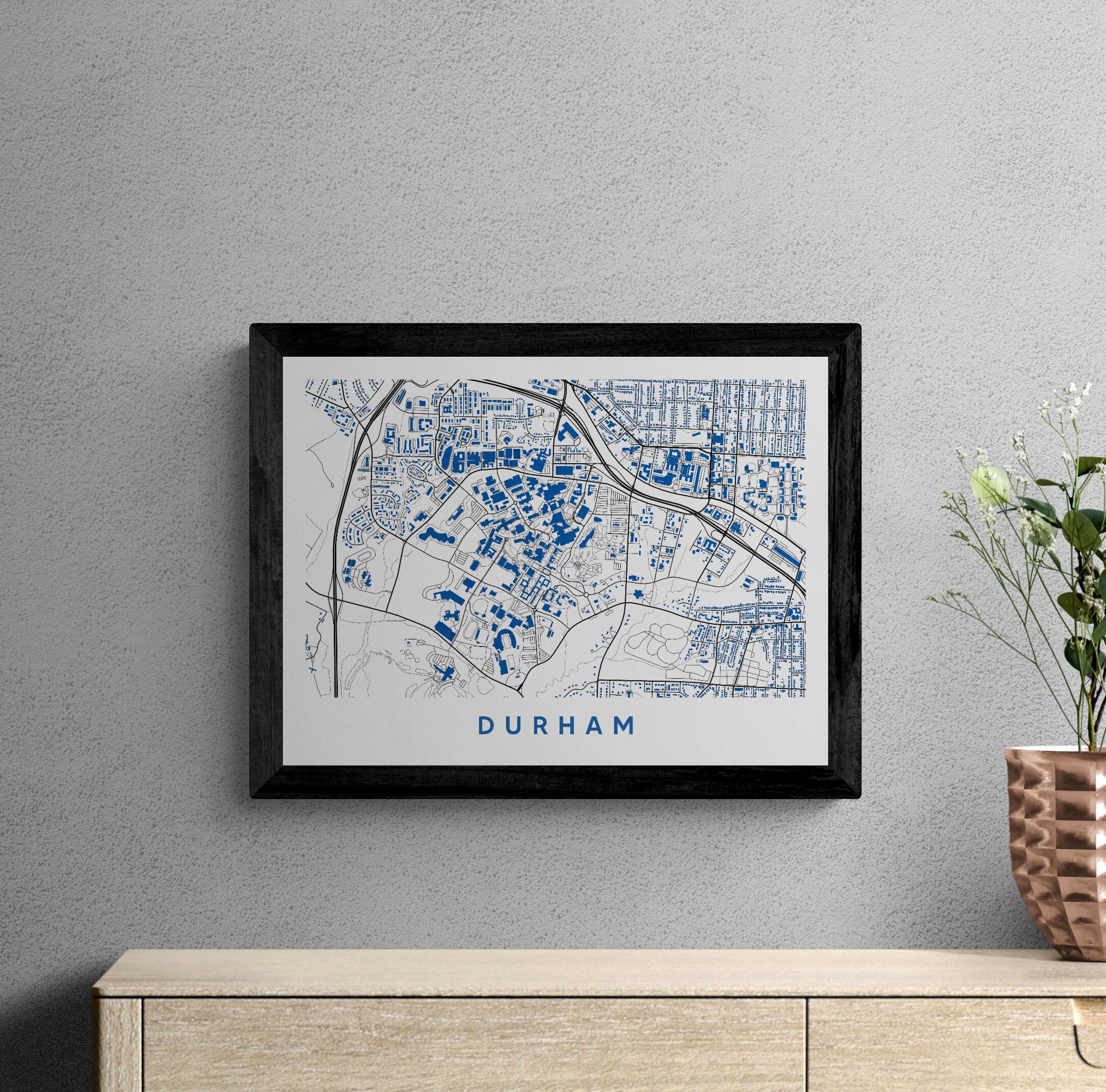 Durham Map, College Town Map, College Graduation Gift, Duke University ...