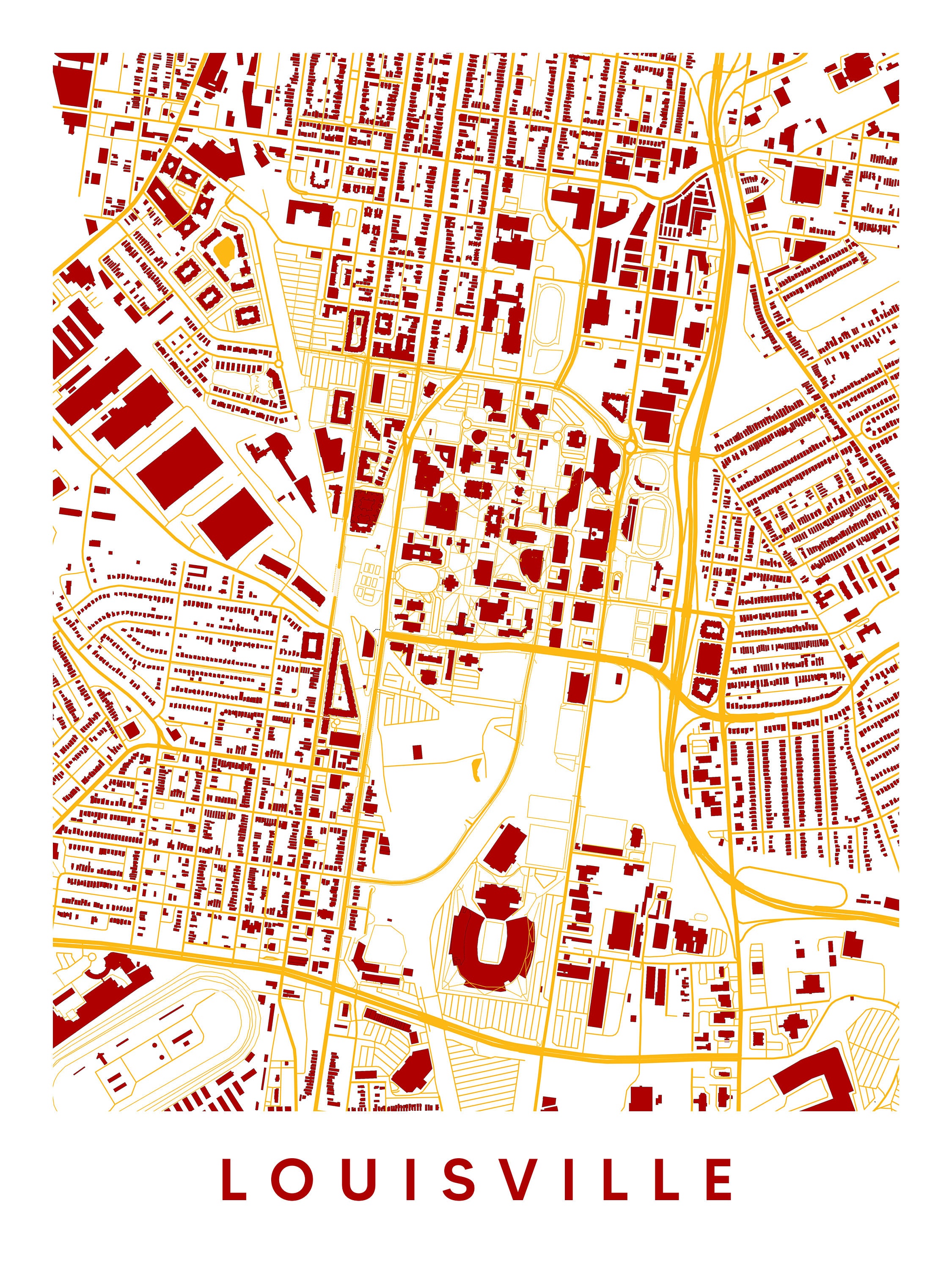 College Town Map Louisville Map university of Louisville - Etsy