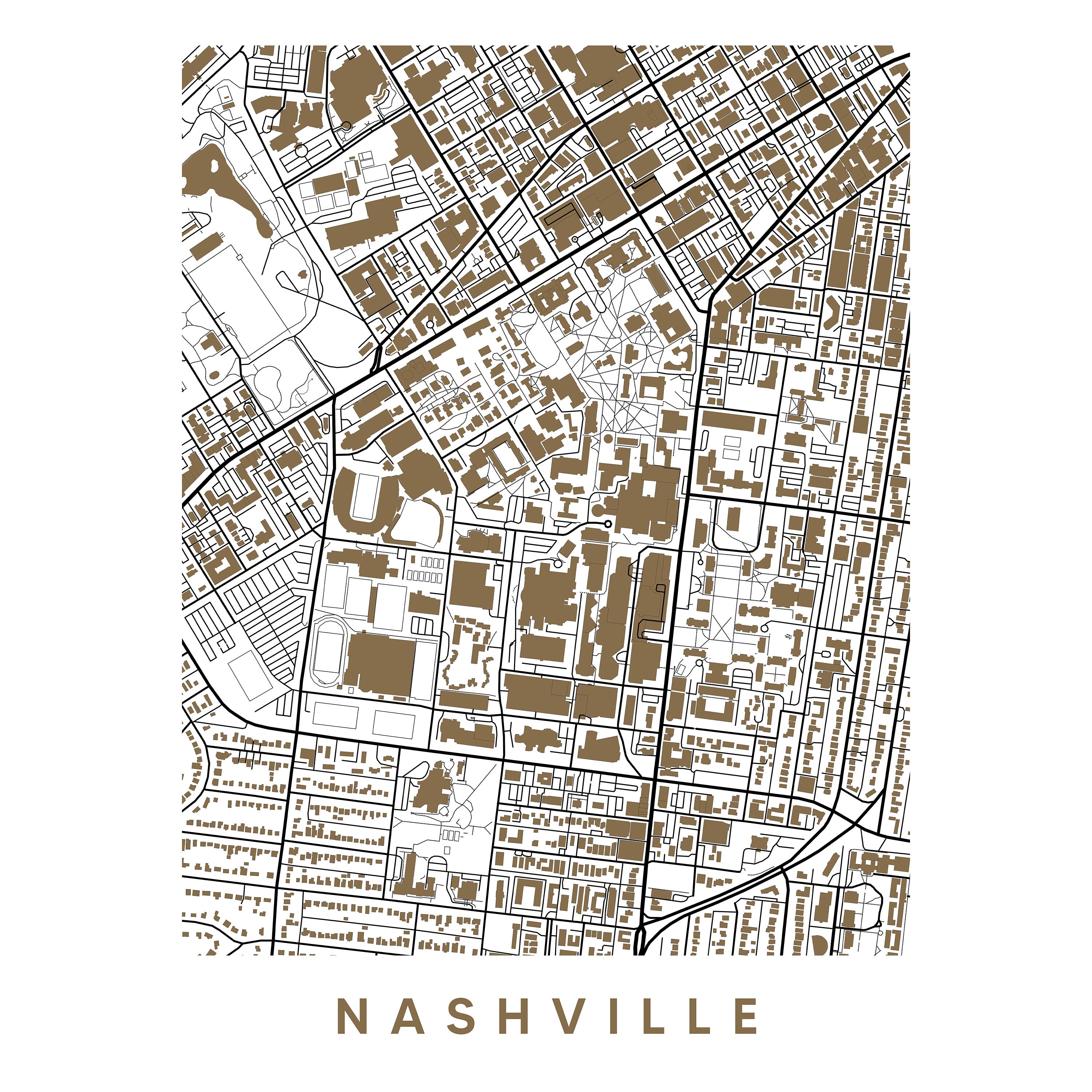 College Town Map, Nashville Map Print, College Graduation Gift ...
