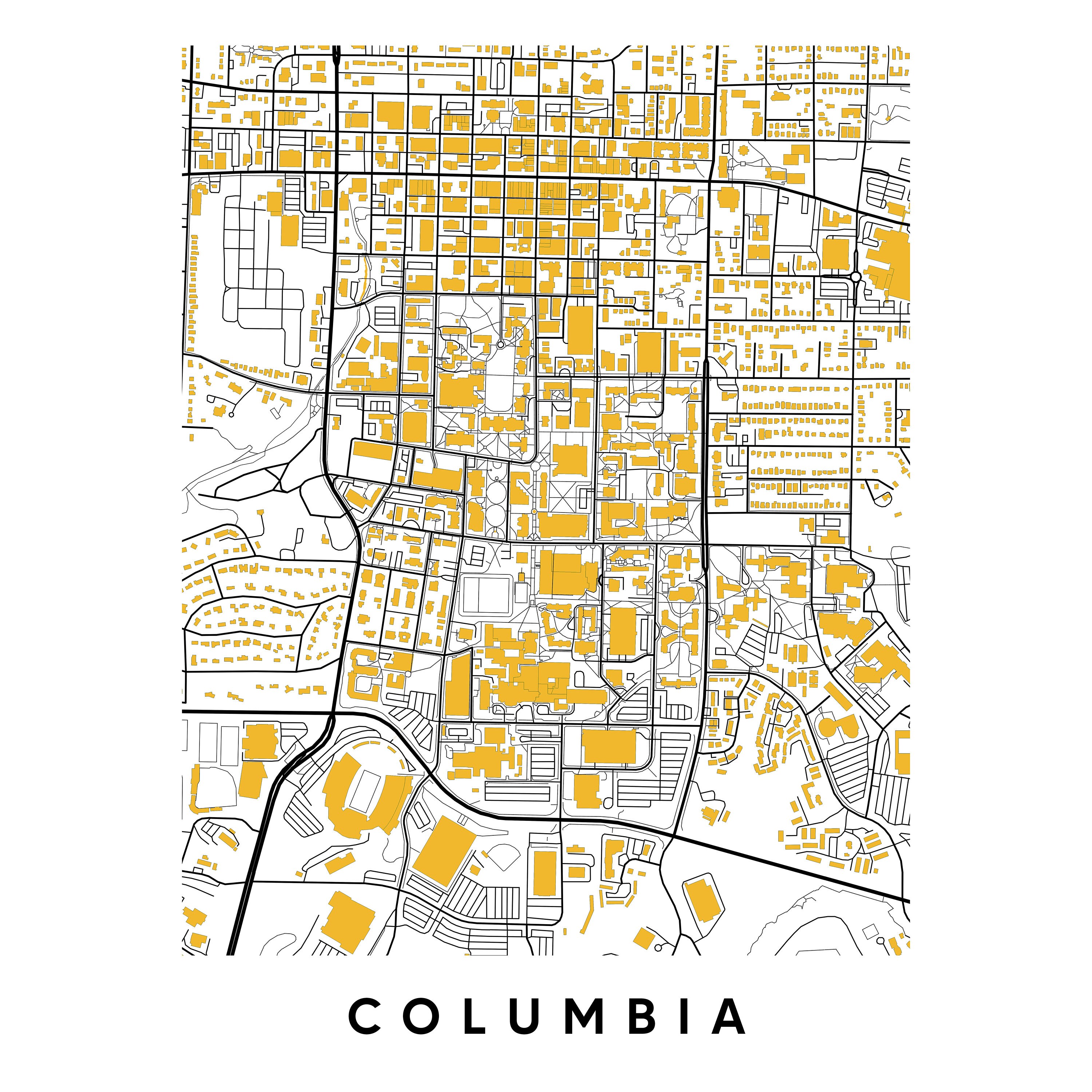 College Town Map, Columbia MS Map Print, College Graduation Gift ...