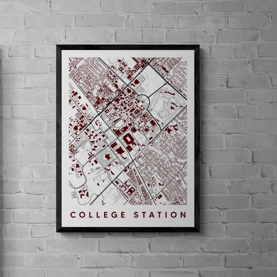 College town map, College Station Map Print, college graduation gift ...