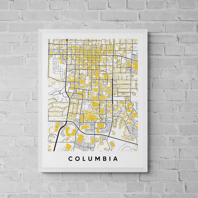 College Town Map, Columbia MS Map Print, College Graduation Gift ...
