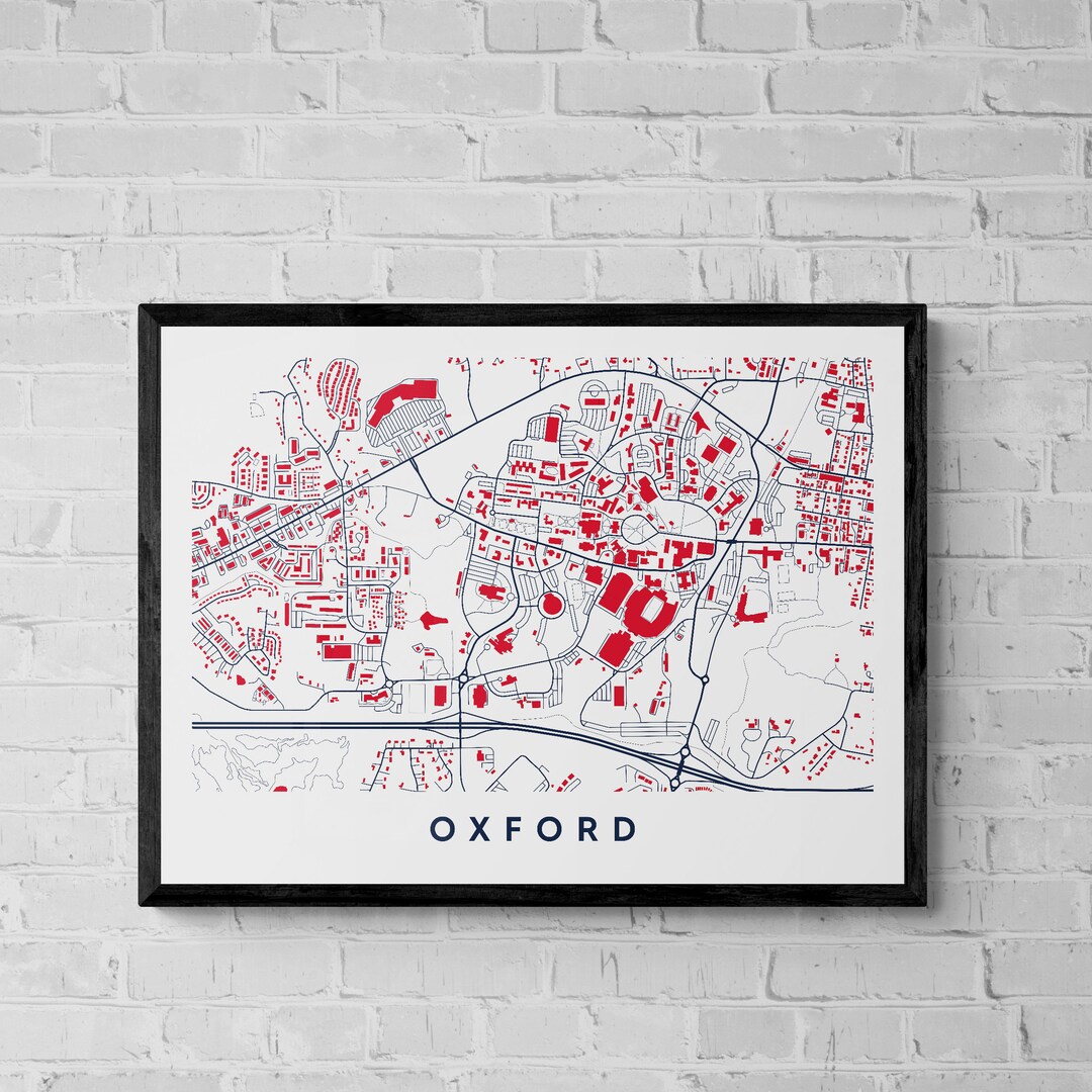 College Town Map Ole Miss Oxford Map Print College - Etsy