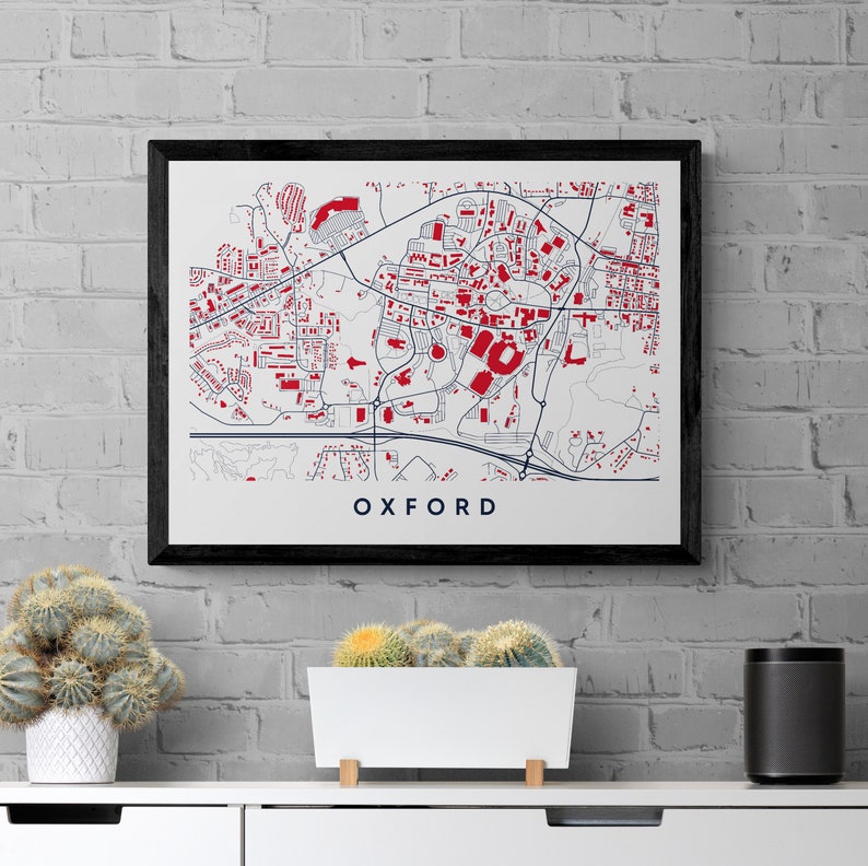 College Town Map Ole Miss Oxford Map Print College - Etsy