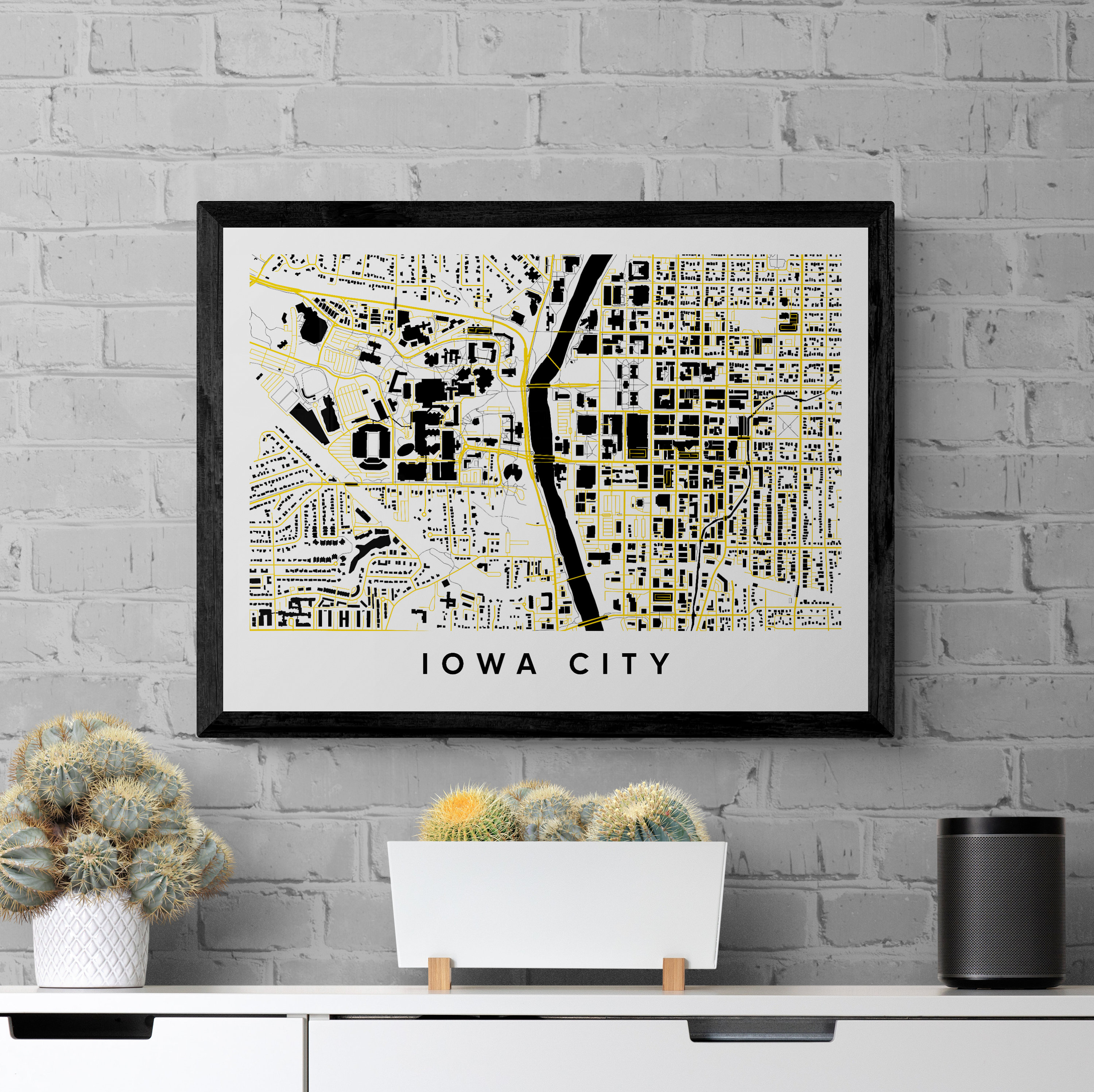 College Town Map, Iowa City Map Print, College Graduation Gift ...