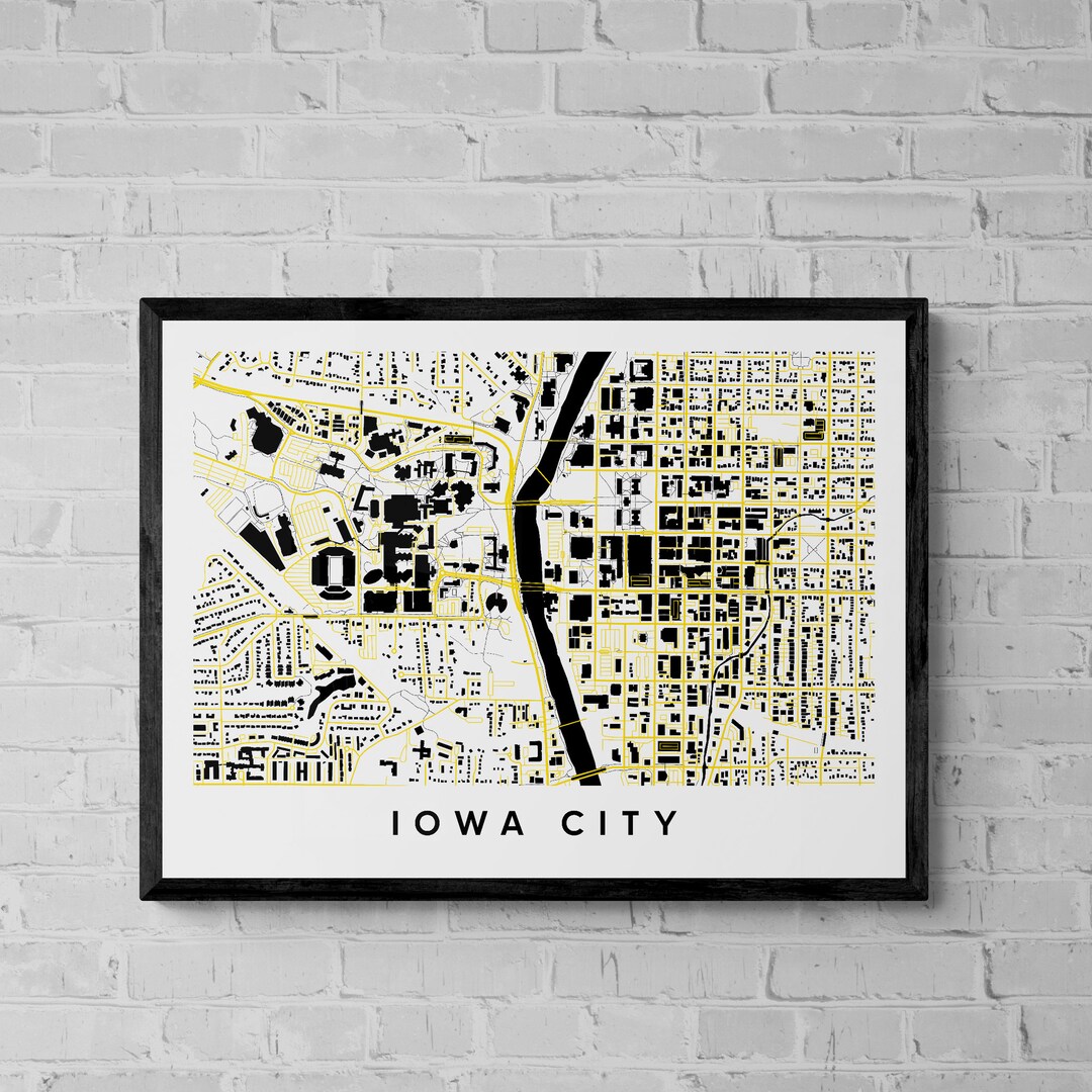 College Town Map, Iowa City Map Print, College Graduation Gift ...