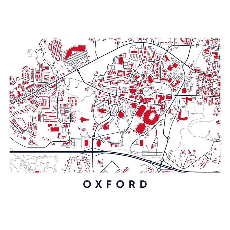College Town Map Ole Miss Oxford Map Print College - Etsy