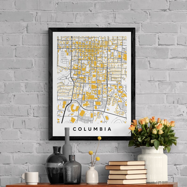 College Town Map, Columbia MS Map Print, College Graduation Gift ...