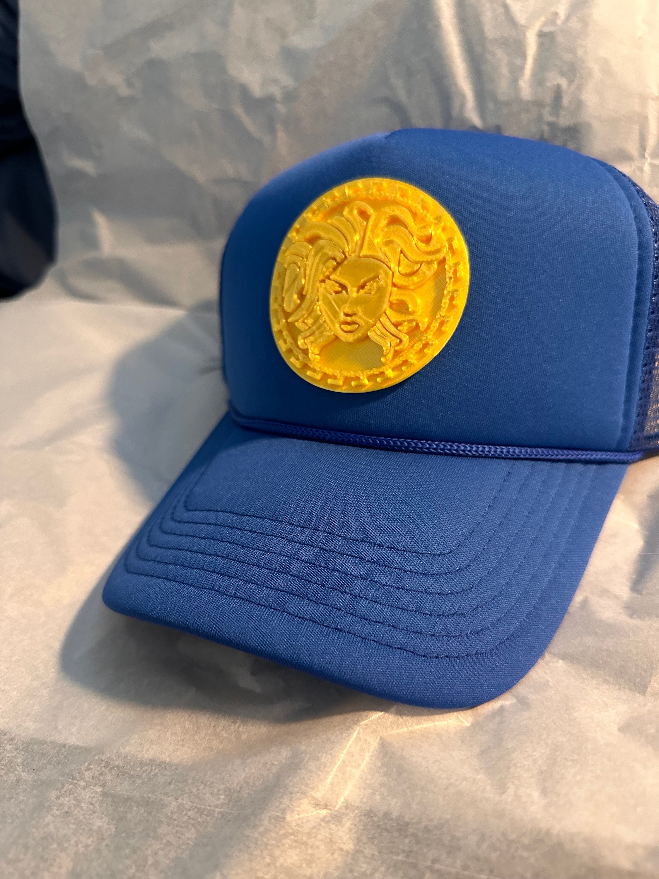 Blue Gold Medusa Hat, Greek Mythology Goddess Hat, Mesh Snapback 3D ...