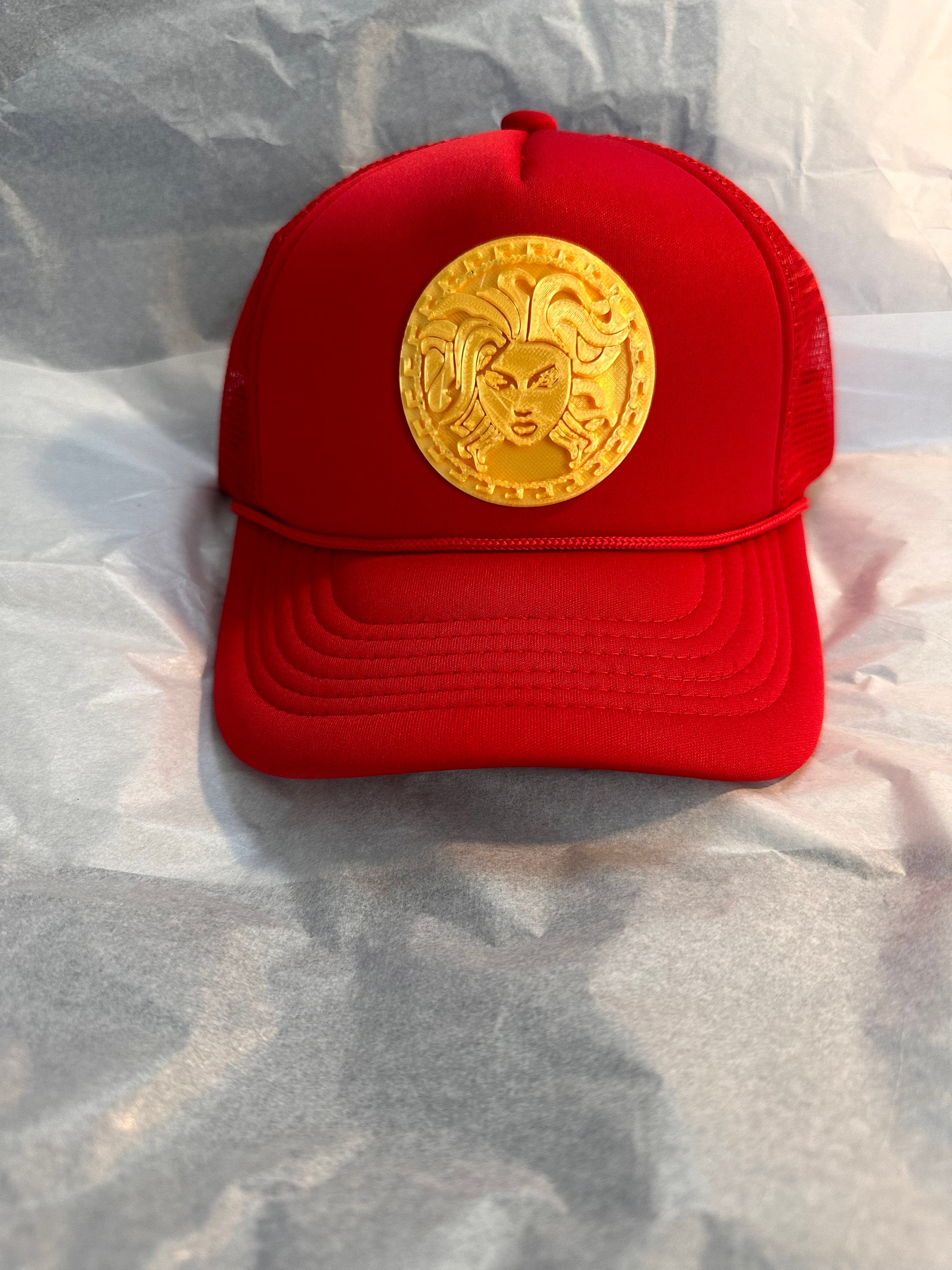 Red Gold Medusa Hat, Greek Mythology Goddess Hat, Mesh Snapback 3D ...