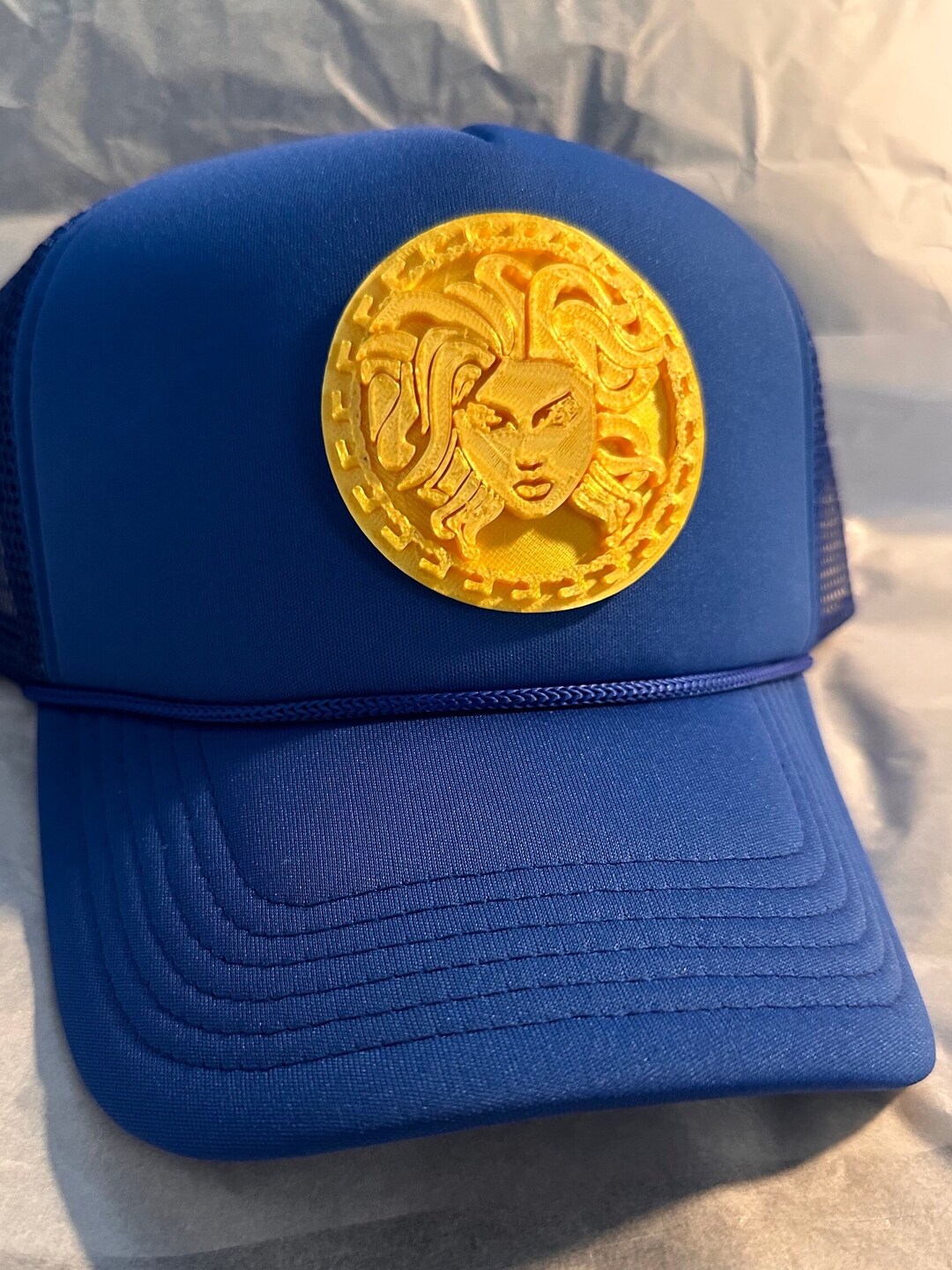 Blue Gold Medusa Hat, Greek Mythology Goddess Hat, Mesh Snapback 3D ...