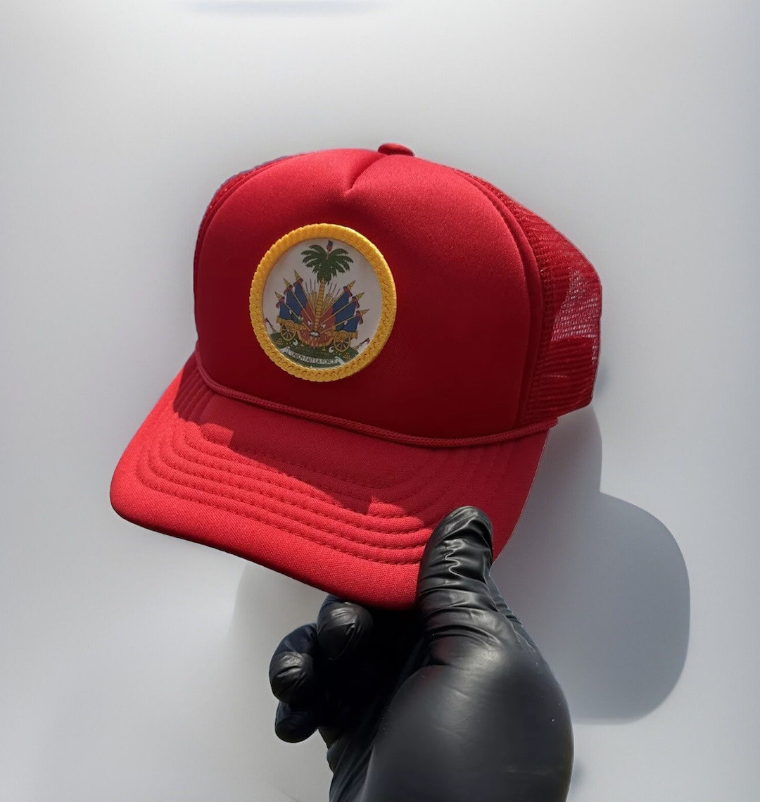 Handmade Haiti Hat - Unique - Gold Frame Red Haiti Flag Cap -sculpted ...