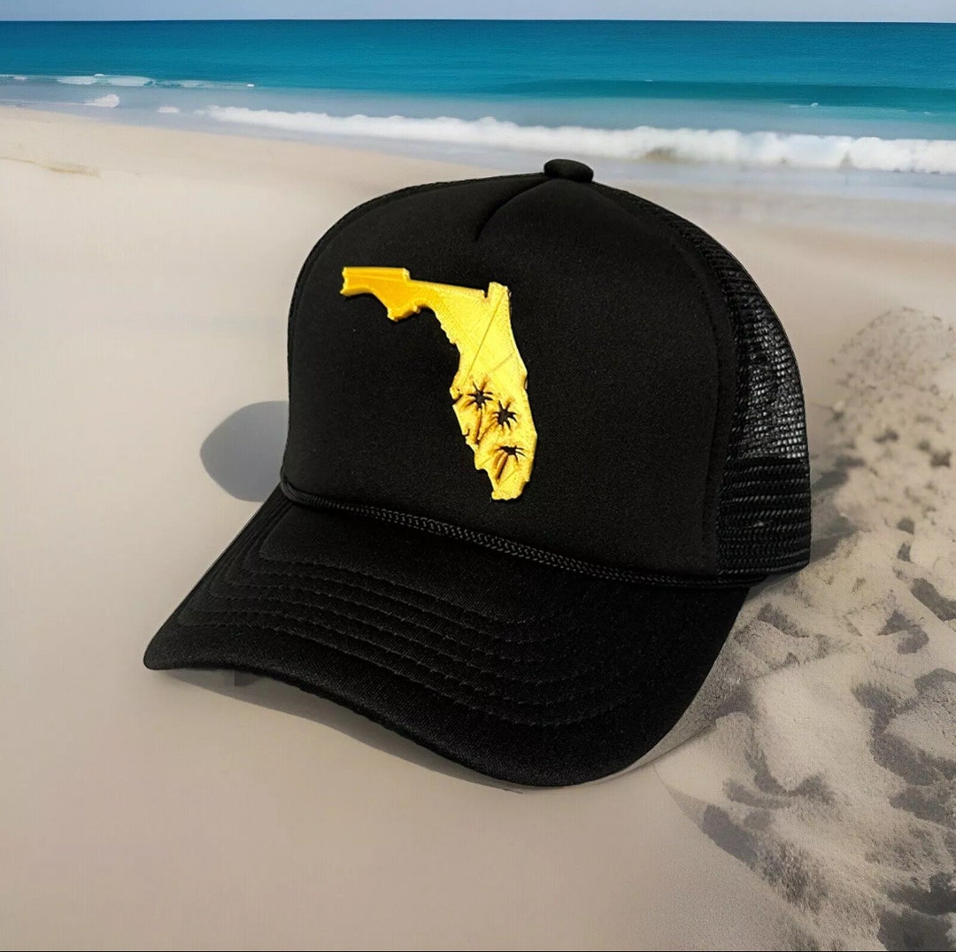 Custom Florida Map 3d Sculpted Snapback Trucker Hat , FL Hat, Miami ...
