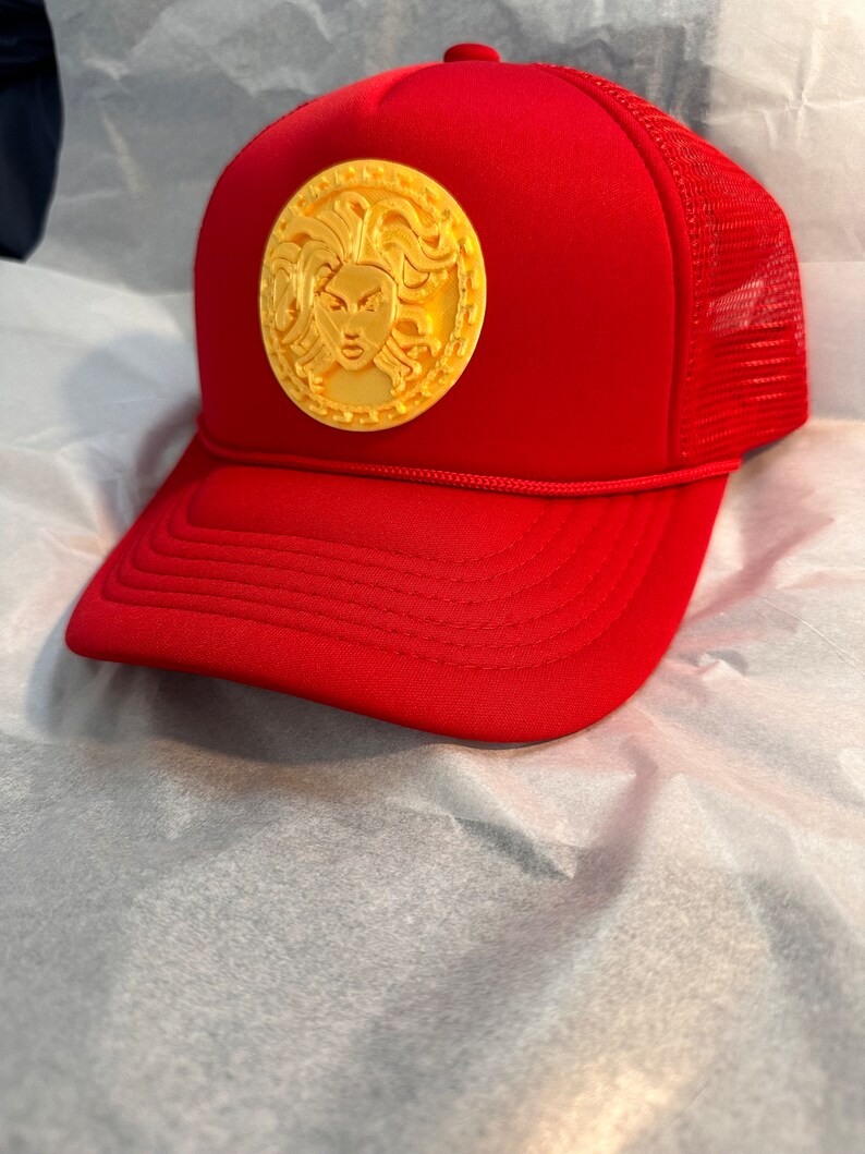 Red Gold Medusa Hat, Greek Mythology Goddess Hat, Mesh Snapback 3D ...