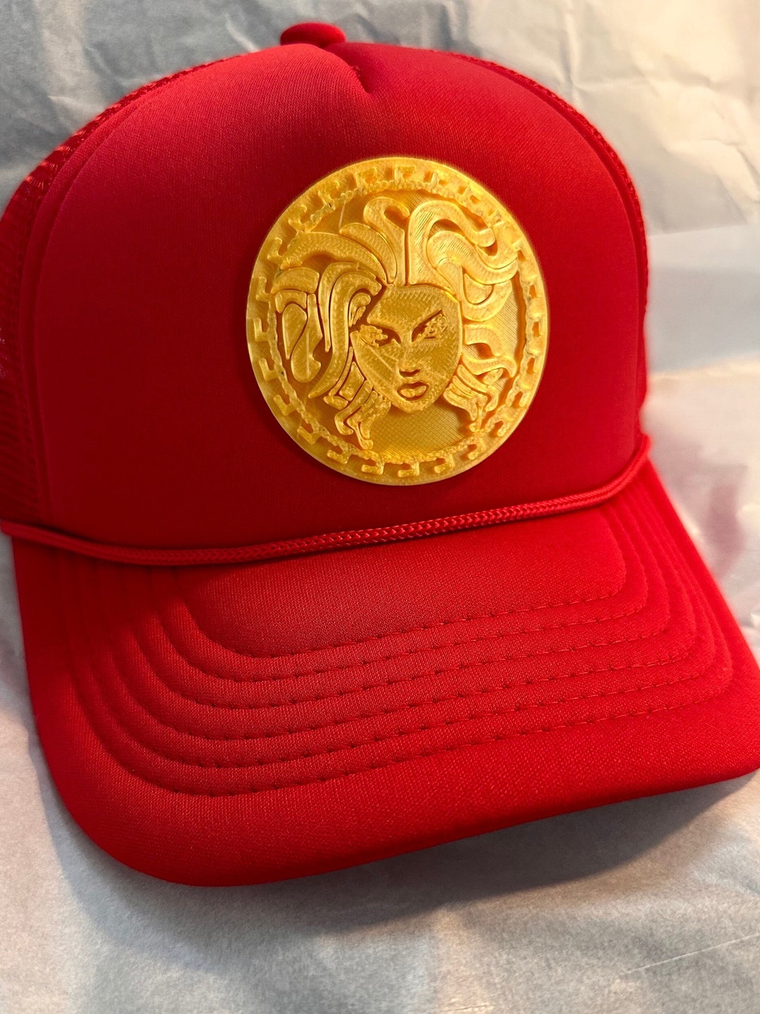 Red Gold Medusa Hat, Greek Mythology Goddess Hat, Mesh Snapback 3D ...
