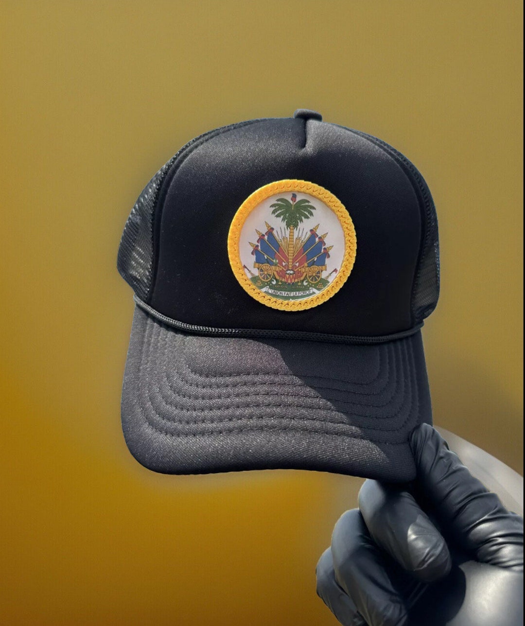 Handmade Haiti Hat - Unique - Gold Frame Black Haiti Flag Cap -sculpted ...