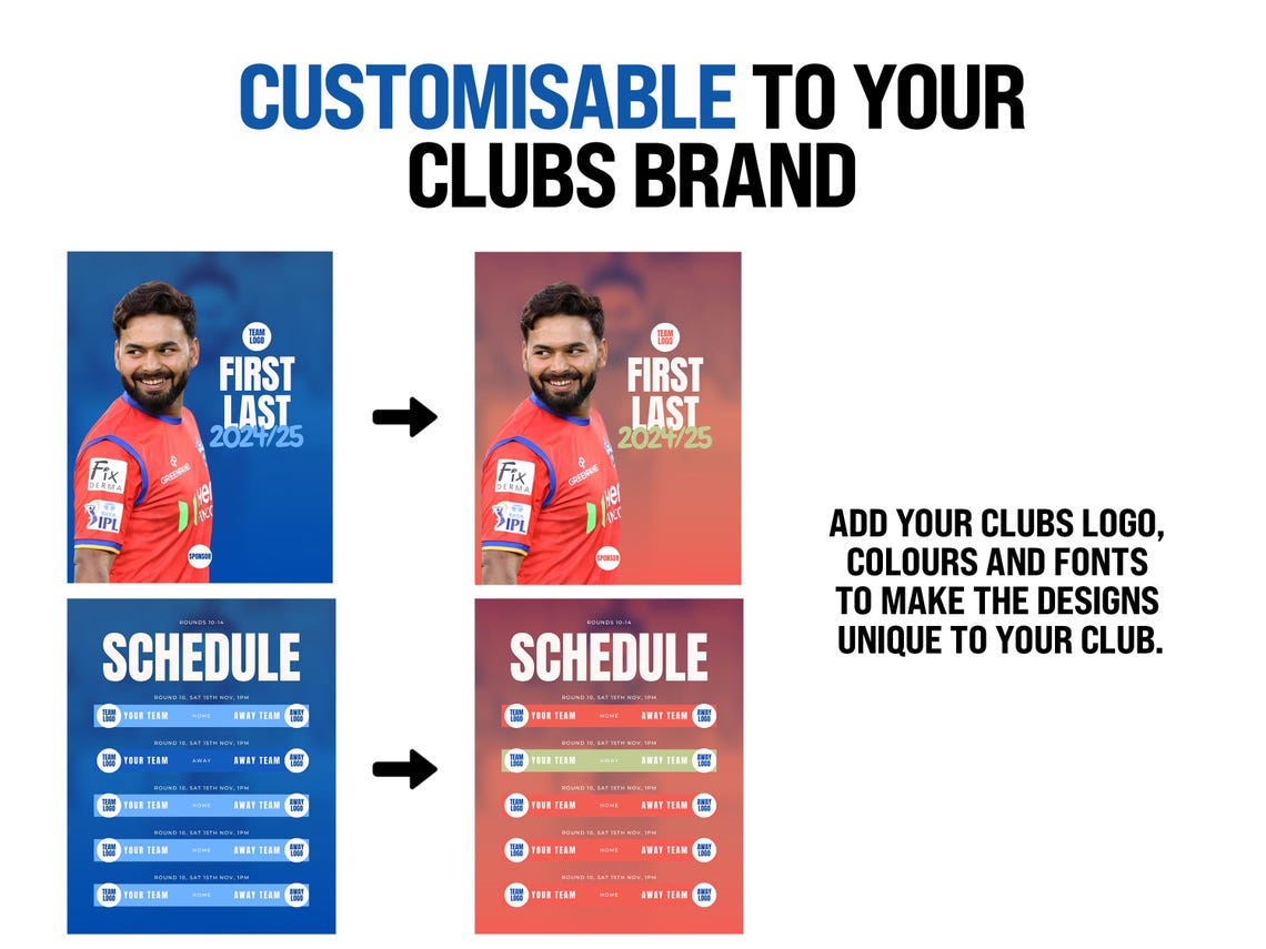 Sports Team Canva Templates - 20 Social Media Graphics for Cricket ...