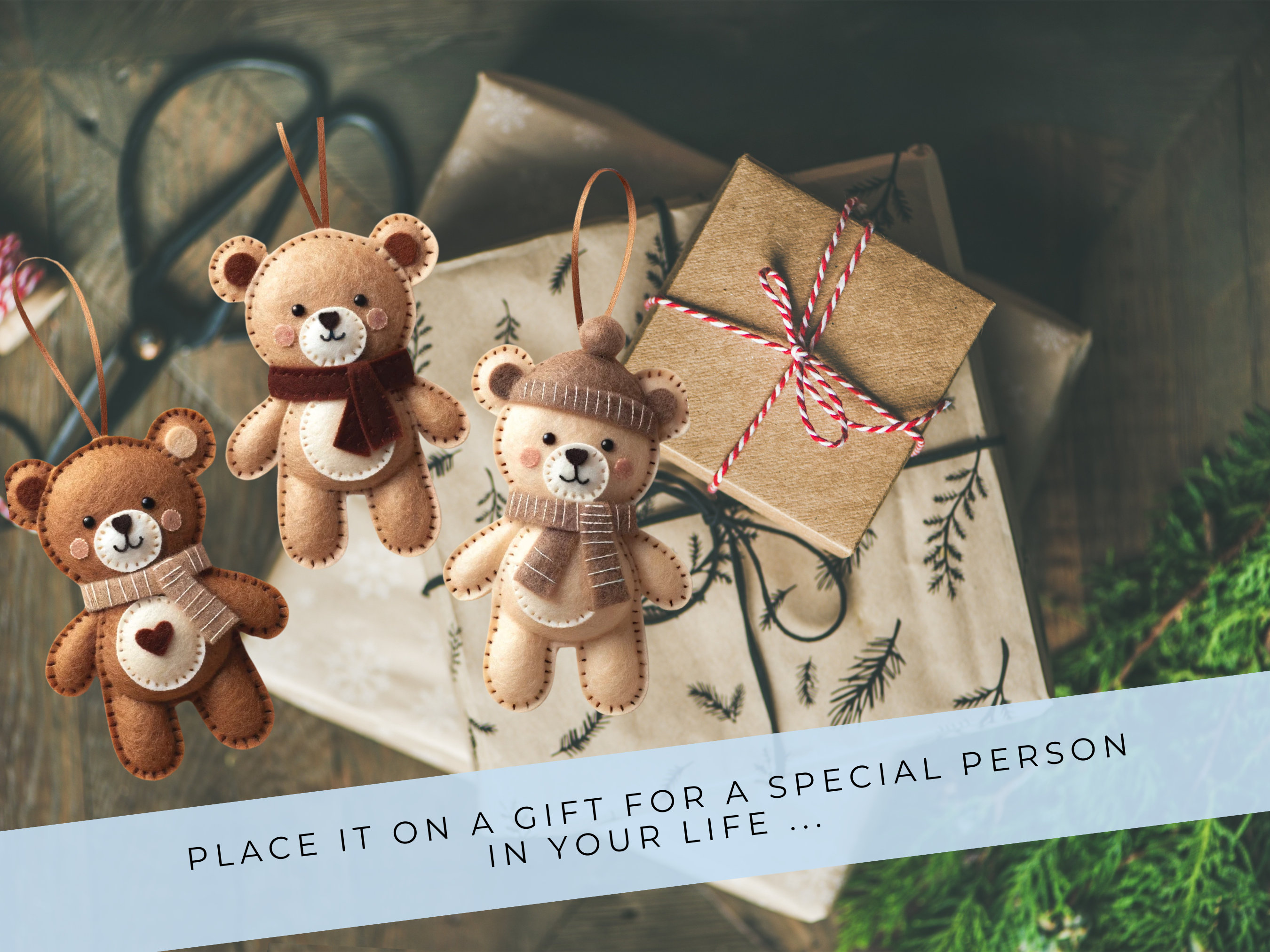 Felt Teddy Bear in Scarf Pattern Digital Template: Craft Your Own Cozy ...