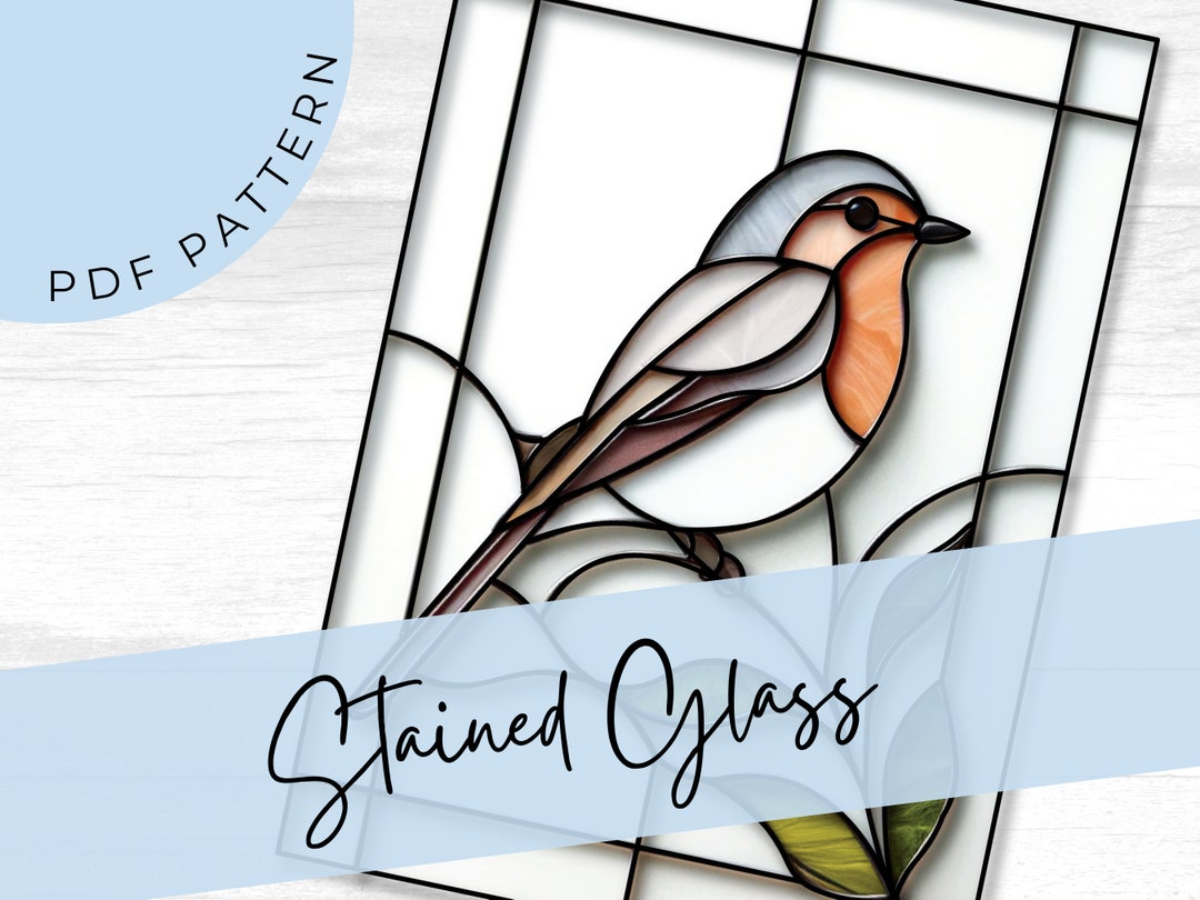 Robin Stained Glass Window Decoration - Digital PDF Bird Pattern for ...