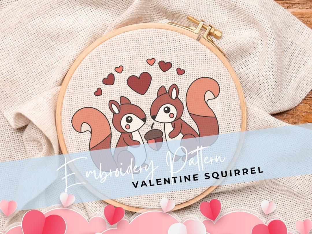 Love Squirrels & Hearts Embroidery Pattern Digital Valentine's Day ...