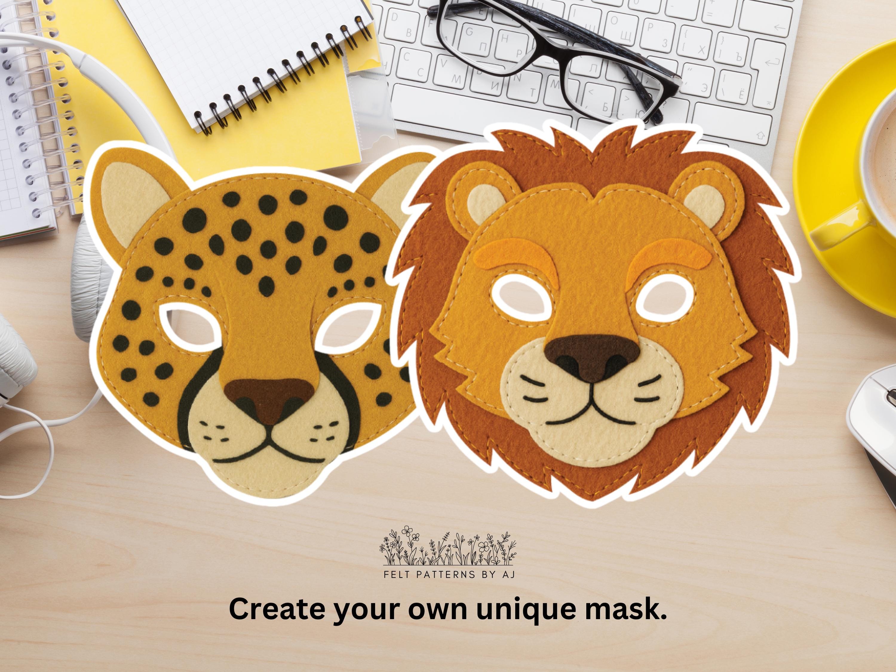 Felt Safari Animal Mask Patterns: Printable Masks & Sewing Kit (PDF ...