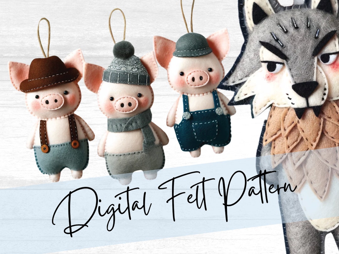 Three Little Pigs & Big Bad Wolf Felt Character Patterns | Ornament or ...