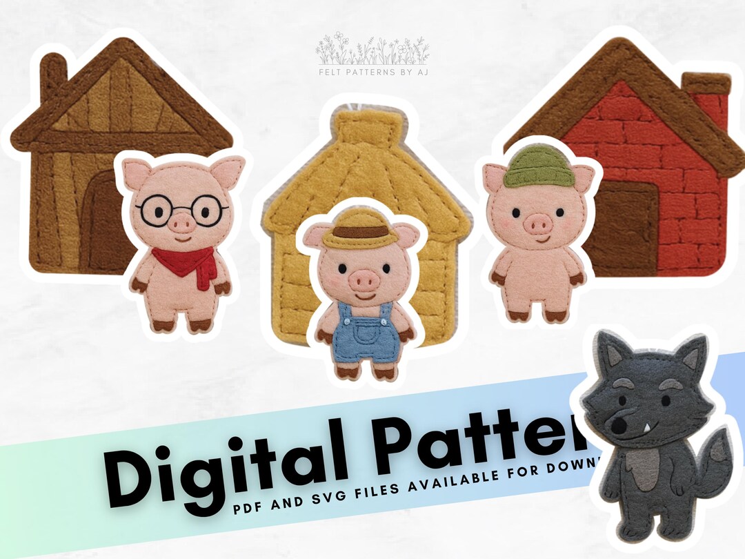 Three Little Pigs & Big Bad Wolf Felt Character Patterns | Ornament or ...